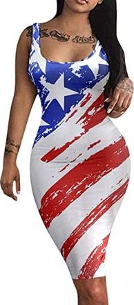 Generic Robes amincissantes 2026 pour femmes, robe sans manches &agrave; col rond imprim&eacute; jour de lind&eacute;pendance d&eacute;bardeur, bleu ciel, XL