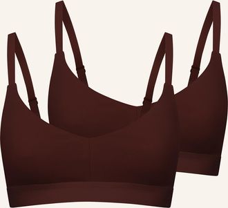 erlich textil Erlich Textil 2er Pack Casual Cotton Bralette Mit Herausnehmbaren Pads B&uuml;gellos Aus Bio-Baumwolle - Verstellbare Tr&auml;ger braun
