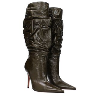Amina Muaddi Womens Green Leather High Heel Boots