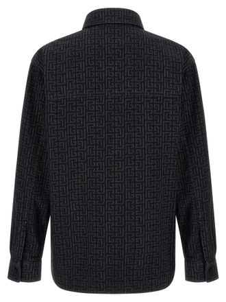 Balmain Monogram-Pattern Denim Overshirt - Black