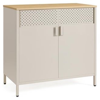 Songmics Meuble de Rangement, Buffet, en Métal, Double Porte, Fermeture Magnétique, Cadre en Acier, 40 x 80 x 76 cm, Beige Sable et Beige Naturel LSC102L01