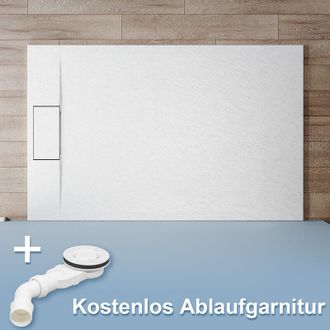 Sonni Duschtasse Duschwanne Flach smc f&uuml;r Duschkabine Badezimmer Schiefer-Textur inkl.Ablaufgarnitur Antirutsch Schneidbaren Design 120x90cm Schwarz - Sonni