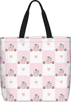 Generic Sac Fourre-Tout Grille G&eacute;om&eacute;trique Z&eacute;br&eacute;e Blanche Et Rose Sac &Agrave; Bandouli&egrave;re En Toile Personnaliser Avec Poign&eacute;es Sacs En Toile, Pour &Eacute;cole, Tous Les J