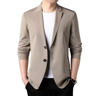 Generic Kyayu Veste d&eacute;t&eacute; en soie glac&eacute;e pour homme - Blazer daffaires &agrave; revers - Manteaux de sport d&eacute;t&eacute; pour homme, caf&eacute;, 4XL
