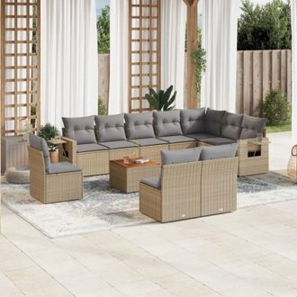 vidaXL Vidaxl - Salon de jardin 11 pcs avec coussins beige r&eacute;sine tress&eacute;e