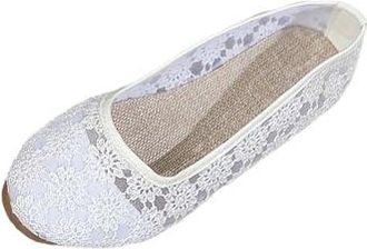 Generic Chaussures à enfiler pour femme - Style décontracté - Bout rond - Couleur unie - Respirantes - Élégantes et confortables - En dentelle - Pour loisirs 