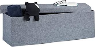 Relaxdays Faltbare Sitzbank XXL, Sitzcube mit Stauraum, Sitzw&uuml;rfel aus Leinen, mit Deckel, HBT 38x114x38 cm, dunkelgrau