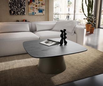 DELIFE Couchtisch Edge Boot 90x90 cm Keramik Beton Grau Borna Effektfinish Titan, Couchtische