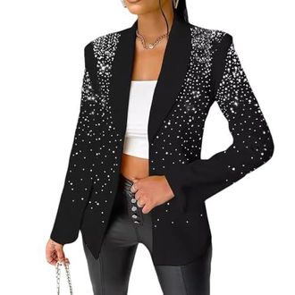 Generic Blazer Femme Veste Blazer &Agrave; Strass pour Femme Luxueuse Veste De Tailleur &Agrave; Paillettes Et Perles Faite Main Col Ch&acirc;le Tendance Cardigan &Agrave; Sequins Scint