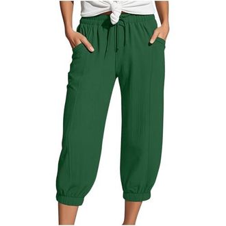 Generic Pantalon Femme 7/8 Coton en Lin Fluide D&eacute;t&eacute; Pant Taille Haute Chic Et Elegant Respirant Leger Coton Pantalons Droit &Agrave; La Mode D&eacute;contract&eacute;s Baggy Uni-C