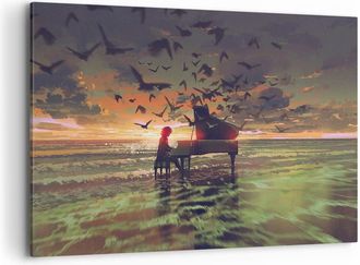 Arttor Wandbilder Dekoration Wohnzimmer Klaviermusik Bilder auf Leinwand 120x80cm Leinwandbild mit Rahmen Schlafzimmer K&uuml;che Deko Wand Kunstdruck Art Gro&szlig; XX