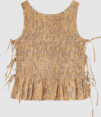 Ganni Top Printed Smocked Tie Burro