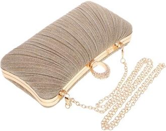 IFUNDOM Pochette de Soir&eacute;e Pliss&eacute;e Dor&eacute;e en Satin Cha&icirc;ne Amovible Petit Paquet &Eacute;l&eacute;gant pour T&eacute;l&eacute;phone et Rouge &agrave; L&egrave;vres Paquet de Bal D&eacute;coratif pour Mariage e