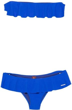 Dondup Bikini bandeau &agrave; volants Candis - Femme - Maillots de bain - Bleu - Taille: 38 FR