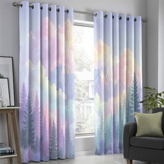 Generic Blickdichte Gardinen Schneebedeckte Berge W&auml;lder Vertr&auml;umter Stil Verdunkelungsvorhang, Lichtundurchl&auml;ssige Vorhang Mit &Ouml;sen F&uuml;r Schlafzimmer Ger&auml;usch