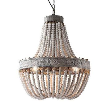 Newrays Rétro loft vintage rustique ronde en bois perles pendentif lampe E27 led suspendus lampe décor lumières moderne pour salon hôtel cuisine (petite taill