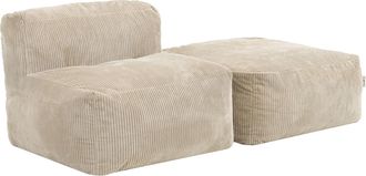 Icon Brand Zen Sitzsack und Hocker, Modular Sofa für Erwachsene, Beige, Flauschiger Cordstoff, Ecksofa, Bequemer Bean Bag Sofa mit Schaumstoff Füllung, Relaxsess