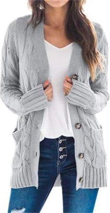 Generic Cardigan dautomne d&eacute;contract&eacute; &agrave; manches longues boutonn&eacute; sur le devant pour femme, cardigan ouvert sur le devant pour femme, gris, 3XL