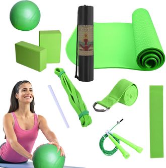 Generico Yoga-Set, f&uuml;r Anf&auml;nger, Fitnessmatte mit Deyogaaa-Ball, Fitness-Ausr&uuml;stung f&uuml;r Frauen und M&auml;nner, inklusive Widerstandsband aus Latex, Stretchband