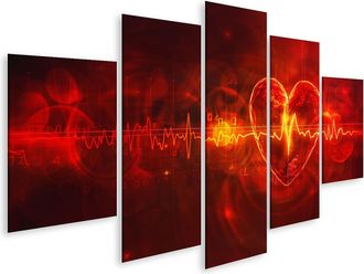 Islandburner Bild auf Leinwand Gl&uuml;hendes Herz mit EKG Linie in Rot f&uuml;r Wohnzimmer Liebespaare Arztpraxis Bilder Wandbilder Poster