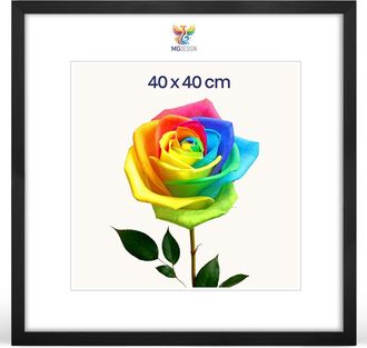 MG Design Bilderrahmen 40 x 40 cm - Posterrahmen mit Schwarz Holzrahmen (Echtholz) und bruchsicherem Acrylglas, Hoch & Quer mit stabiler Wandaufh&auml;ngung