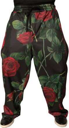 Dolce & Gabbana Homme, Pantalons, Multicolore, Taille: 3XL Rose Print Track Pants Relaxed Fit
