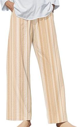 Generic Pantalon L&eacute;ger Femme Ample Fluide en Lin Womens Non Pocket Cotton Linen Casual Pants Pantalon Taille Haute Femme Ample (Beige XXXL)