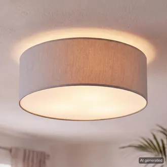 Loistaa home24 Deckenleuchte Summa &Oslash; 50cm Grau/Grau Baumwollstoff E27