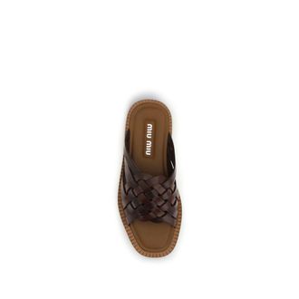 Miu Miu Woven Leather Sandals - Brown