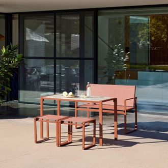 Sweeek Table de jardin encastrable acier et textil&egrave;ne + 4 assises terracotta 125cm - Tavena