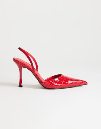 Topshop Angel - Pumps in Kroko-Rot mit Lackoptik und Absatz