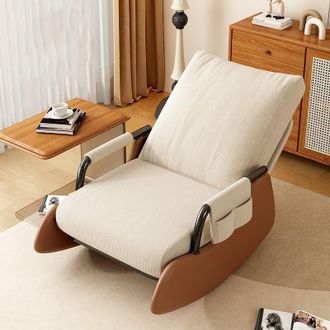 Generic Gepolsterter Schaukelstuhl Mit Fußstütze - Verstellbarer Gleiter-Akzentstuhl Aus Cord, for Wohnzimmer Oder Kinderzimmer(Beige)