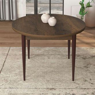 Pier Import Table &agrave; manger ronde effet bois noyer fonc&eacute; &Oslash;90 cm AROLA