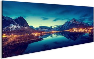 Islandburner Bild Bilder auf Leinwand Sonnenuntergang in Reine Village, Lofoten Inseln, Norwegen Wandbild, Poster, Leinwandbild LOT