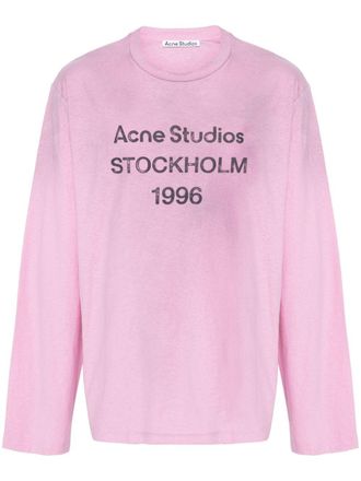 Acne Studios Distressed-T-Shirt mit Logo-Print - Violett
