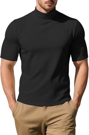 Generic T-shirt extensible d&eacute;contract&eacute; &agrave; col roul&eacute; pour homme, uni, polyvalent, confortable, respirant, coupe ajust&eacute;e, basique &agrave; manches courtes, pour lext&eacute;ri