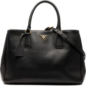 Prada sac à bandoulière Galleria Double Zip médium en cuir Saffiano Lux (2000-2025) - Noir