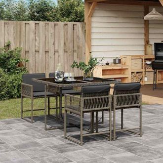 vidaXL 5-tlg. Garten-Essgruppe mit Kissen Grau Poly Rattan - Vidaxl