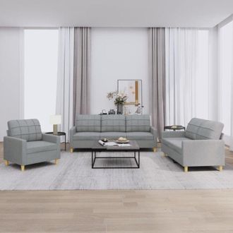 vidaXL Vidaxl - Ensemble de canap&eacute;s 3 pcs avec coussins Gris clair Tissu