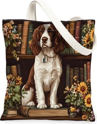 Generic Sac fourre-tout en toile motif &eacute;pagneul printanier printanier pour faire du shopping, 33 x 38,1 cm, sac d&eacute;picerie r&eacute;utilisable pour femme, peinture es