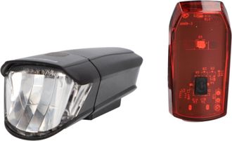 Fischer LED Beleuchtungsset Fahrrad | 30/15L Lux Frontlicht | R&uuml;cklicht | universelle Halterung | bis zu 50.000 Stunden Lebensdauer | silber, 85330, Schwarz, 