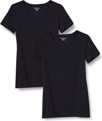 Amazon Essentials Damen Kurzärmeliges T-Shirt mit V-Ausschnitt (erhältlich in Übergröße), 2er-Pack, Schwarz, 5XL Große Größen