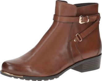 Caprice Damen Stiefeletten mit Absatz aus Leder mit Schnalle, Braun (Cognac Nappa), 38.5 EU