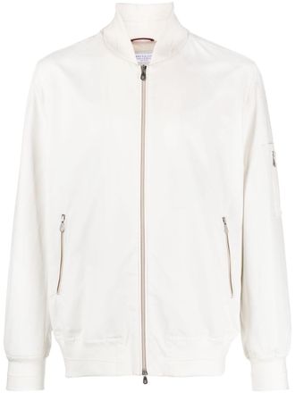 Brunello Cucinelli veste bomber en coton à fermeture zippée - Blanc