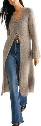 Generic Cardigan long &eacute;l&eacute;gant &agrave; col en V boutonn&eacute; pour femme, kaki, XL-6XL