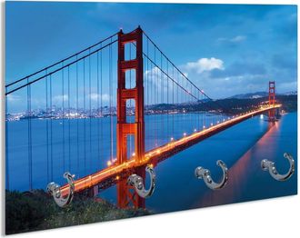 Wallario Schlüsselbrett aus Glas 30 x 20 cm, Wand Schlüsselhalter mit 4 Haken, Motiv: Golden Gate Bridge in San Francisco USA