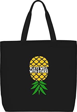 Generic Sac Fourre-Tout LAnanas &Agrave; LEnvers Joue Bien Avec Les Autres Sac &Agrave; Dos Lavables Pliable Sacs En Toile, Pour &Eacute;cole, Voyage, Burea, Femmes