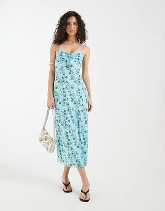 Motel Colette - Schwingendes Midaxi-Tr&auml;gerkleid in Efeublau-Grau