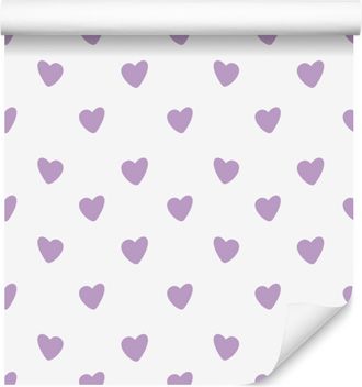 OEM Carta Da Parati Con Cuori Bianchi, Lavanda, Viola E Grigio Chiaro 50x1000 Cm