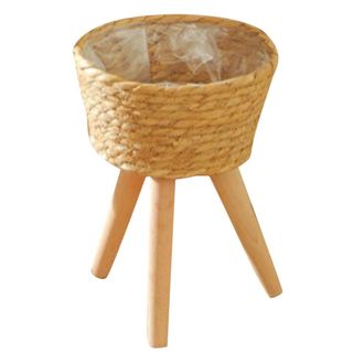 Hemoton Holz Pflanzenkorb Gewebt F&uuml;r Innenbereich Pflanzentopfst&auml;nder Blumenkorb Korb Mit Dreibein-design F&uuml;r Wohnzimmer K&uuml;che Balkon Garten